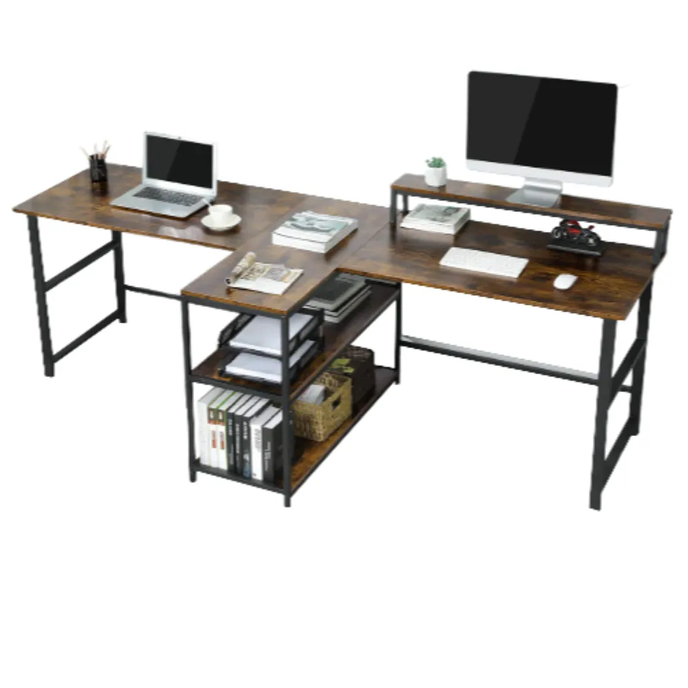 Double Workstation T Desk-Tiger wood(240x60x92 cm) (ASIS) - TEKAVO