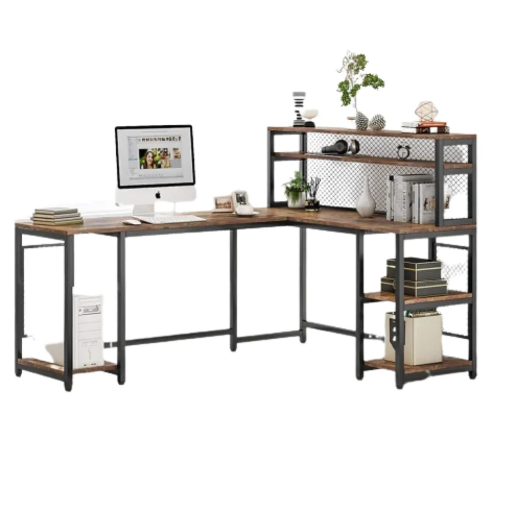 TEKAVO - L-Shaped Corner Computer Desk with Storage Shelves (170 cm x ...