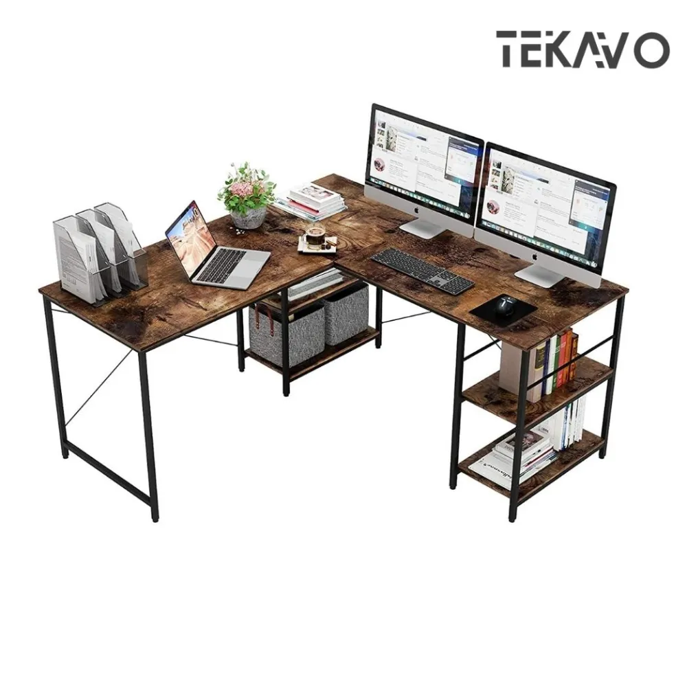 TEKAVO - Computer Desk, 150 cm L-Shaped Corner Desk with Monitor Stand ...
