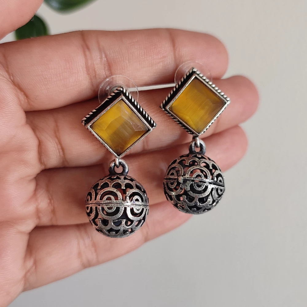 simple brass stone drop studs - Kreative Curio