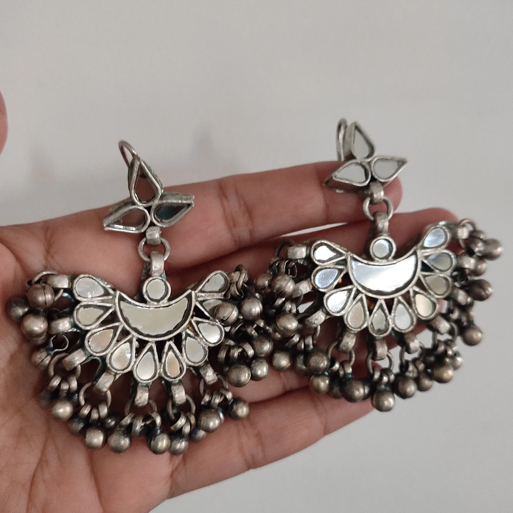 Elegant Drop and Chand Glass earrings made of Brass - Kreative Curio