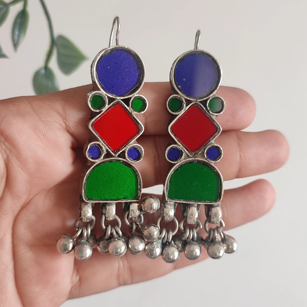 Geometric Elegant Glass earrings with gunghroos - Kreative Curio