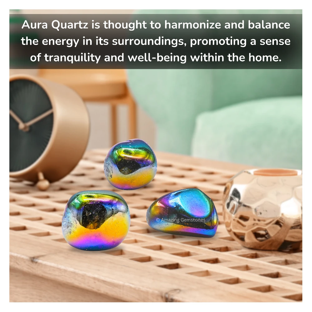 Tumbled Titanium Aura Quartz Stones - Premium Polished Tumbled Crystals ...