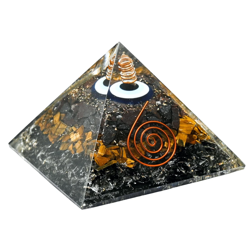 Tiger Eye, Black Obsidian & Hematite Orgone Pyramid - Amazing Gemstones INC
