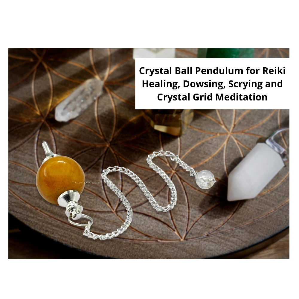 Yellow Jasper Ball Pendulum - Premium Crystal Ball Pendulum - Amazing Gemstones INC