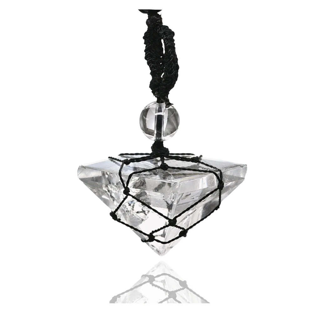 Clear Quartz Pyramid Pendant - Premium Macrame Crystal Jewelry