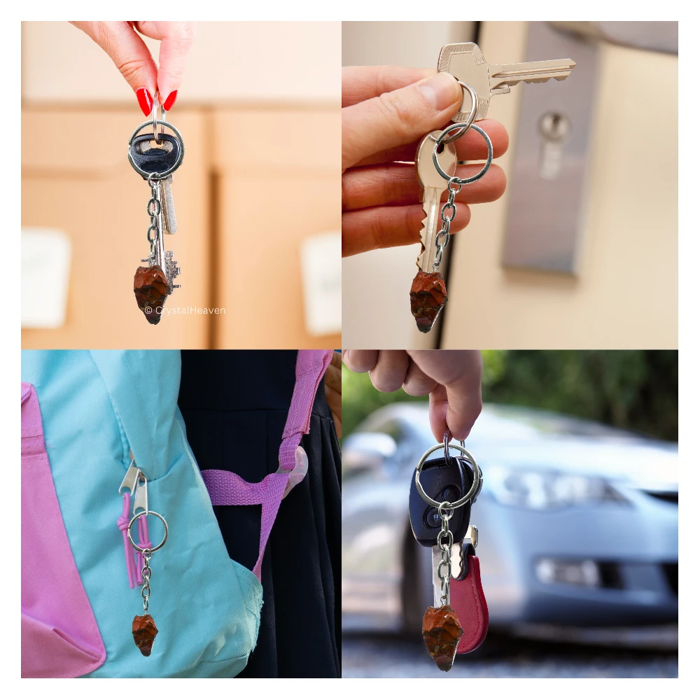 Red Jasper Raw Keychain - Premium Crystal Keychain - Crystal Heaven