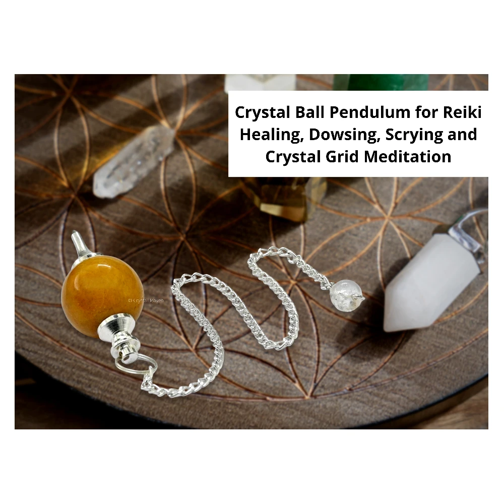 Yellow Jasper Dowsing Pendulum - Premium Crystal Ball Shaped Pendulum - Crystal Heaven