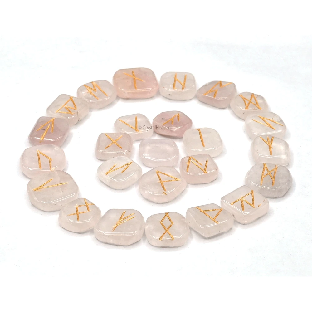 Rose Quartz Rune Stones Set - Premium Crystal Rune Symbols Stone ...