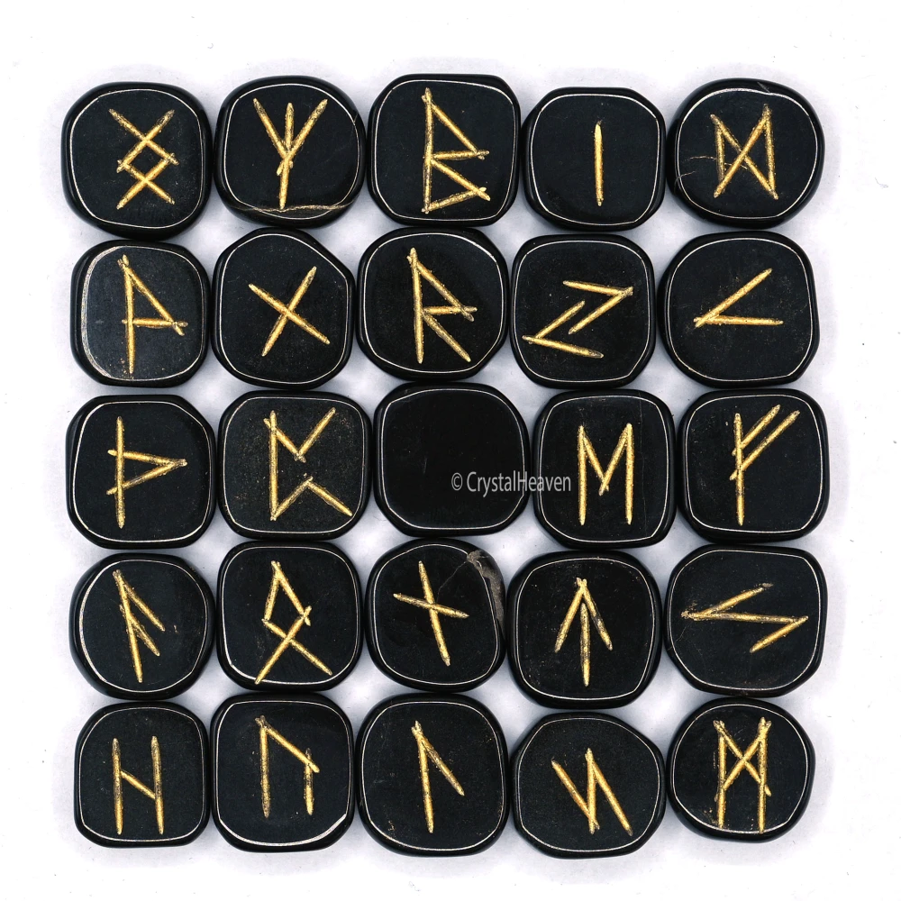 Black Tourmaline Rune Stones Set - Premium Crystal Rune Symbols Stone ...