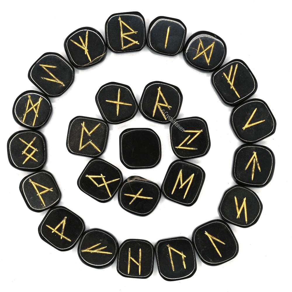 Black Tourmaline Rune Stones Set - Premium Crystal Rune Symbols Stone ...