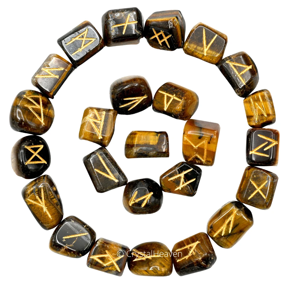 Tiger Eye Rune Stones Set - Premium Crystal Rune Symbols Stone ...